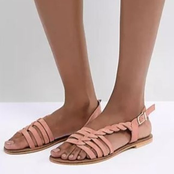 ASOS | Shoes | Asos Design Flattered Leather Plaited Tbar Flat Sandals ...